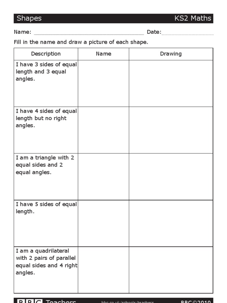 BBC Teachers Ks2 Maths Worksheet Shapes | PDF