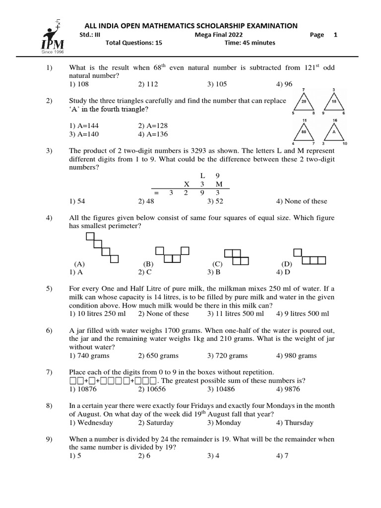 3rd Mega Final 2022 | PDF | Litre | Mathematics