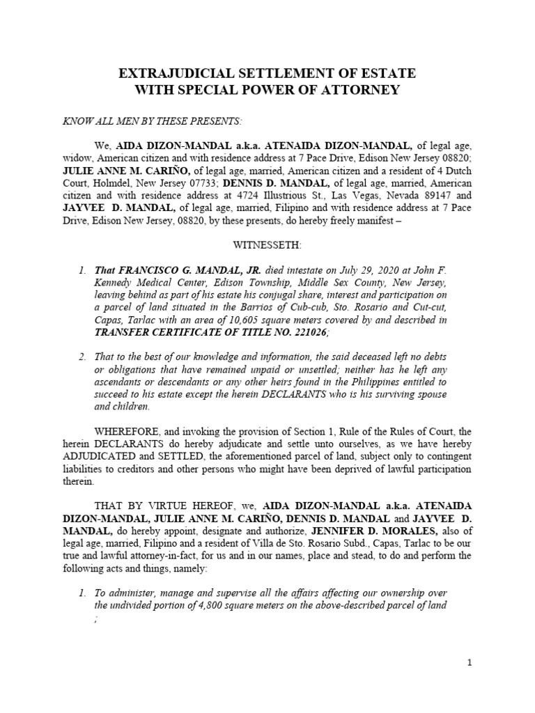 Extrajudicial Settlement of Estate1. | PDF Extrajudicial Settlement of Estate1. | PDF