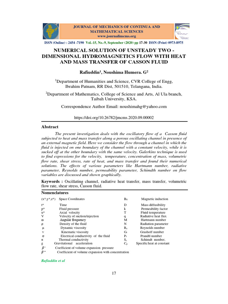 Hydromagnetic Flow of Casson Fluid | PDF | Fluid Dynamics | Convection