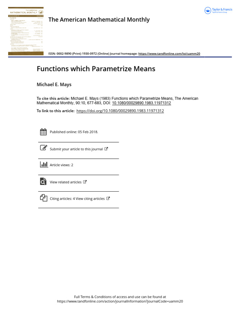 Functions Which Parametrize Means | PDF | Function (Mathematics) | Mean