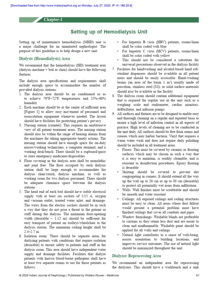 Chap 1.setting Up of Hemodialysis Unit | PDF