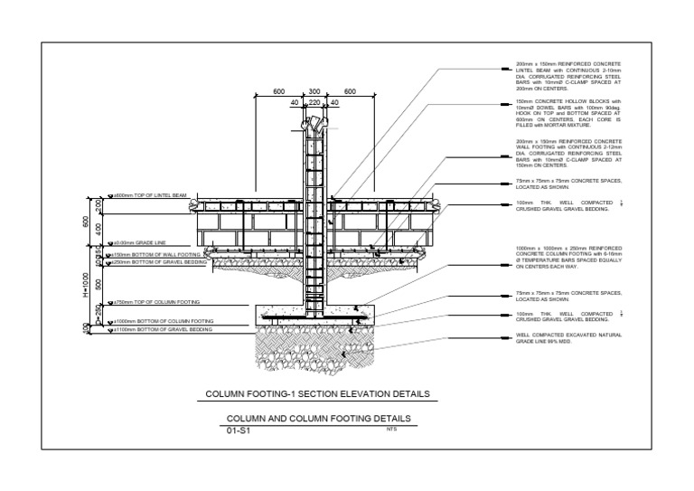 Column Footing-1 Section Elevation Details Column and Column Footing ...