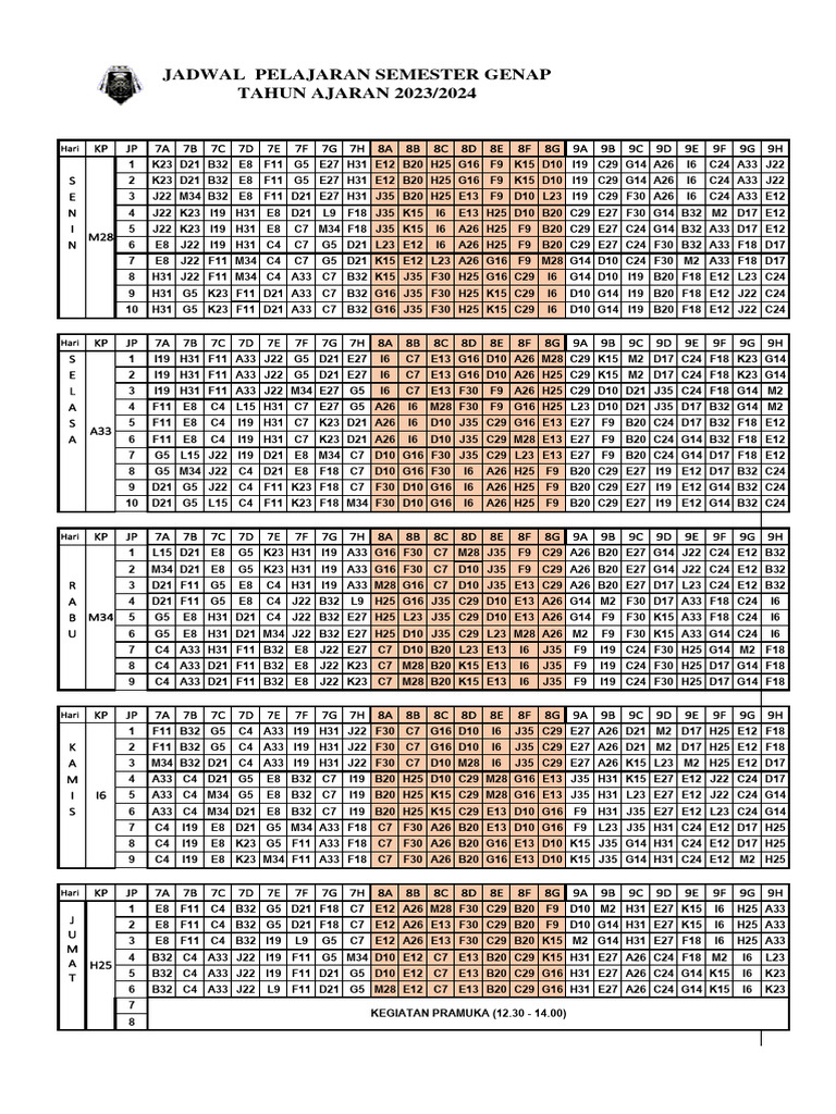 Jadwal Pelajaran Semester Genap-Fix | PDF