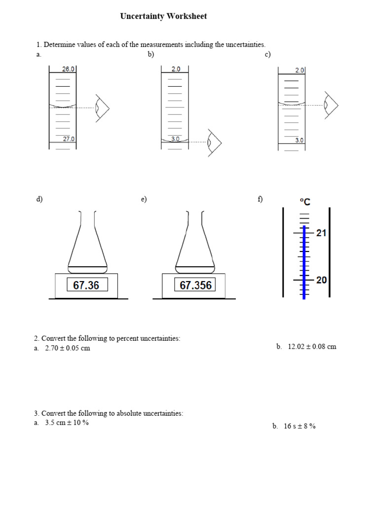 Uncertainty Calculation Rules Worksheet | PDF