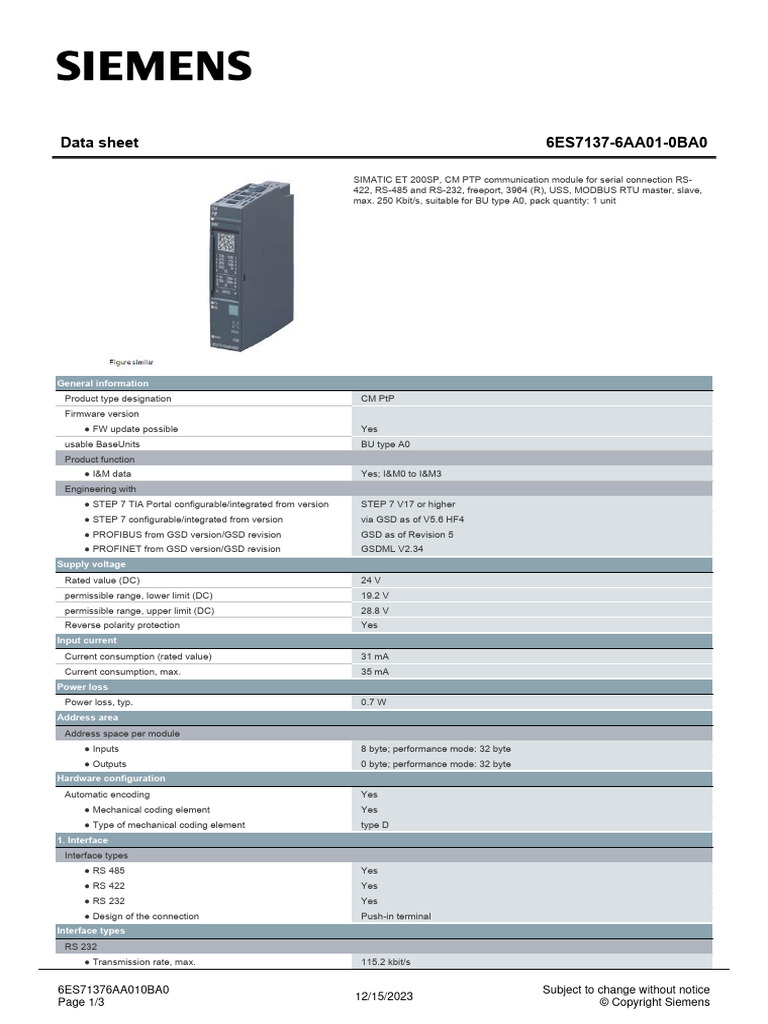 6ES71376AA010BA0 Datasheet en | PDF