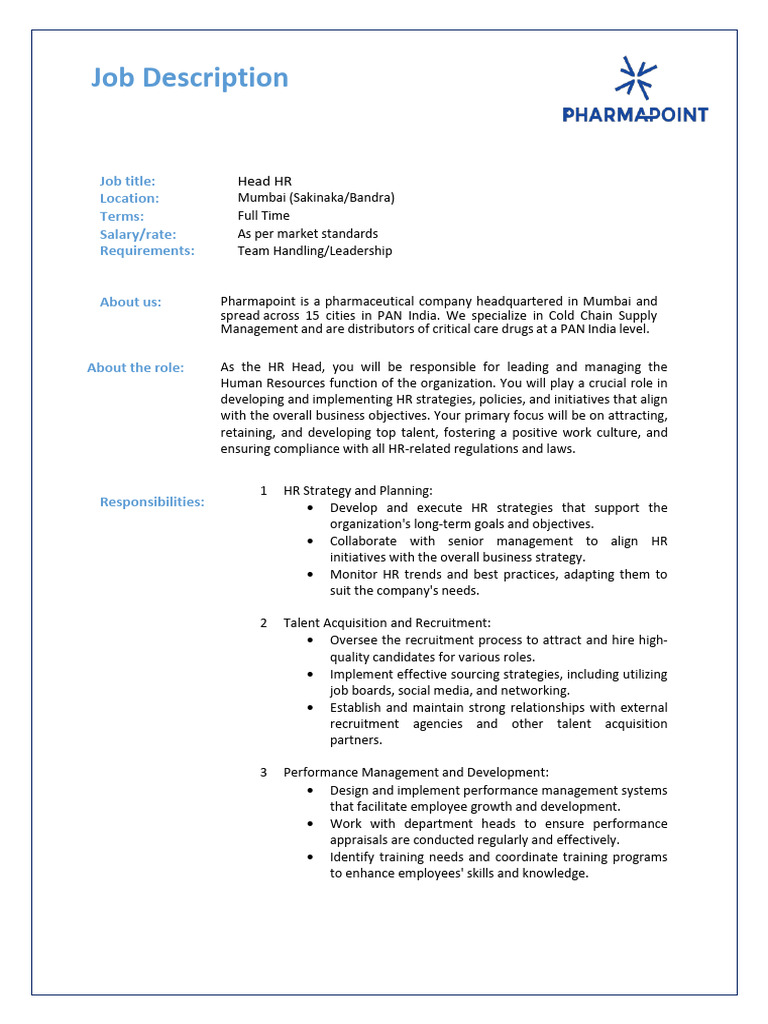 JD HR Head | PDF | Career & Growth