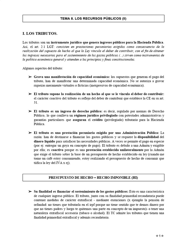 TEMA 8. LOS RECURSOS PÚBLICOS (II) - Financiero y Tributario | PDF