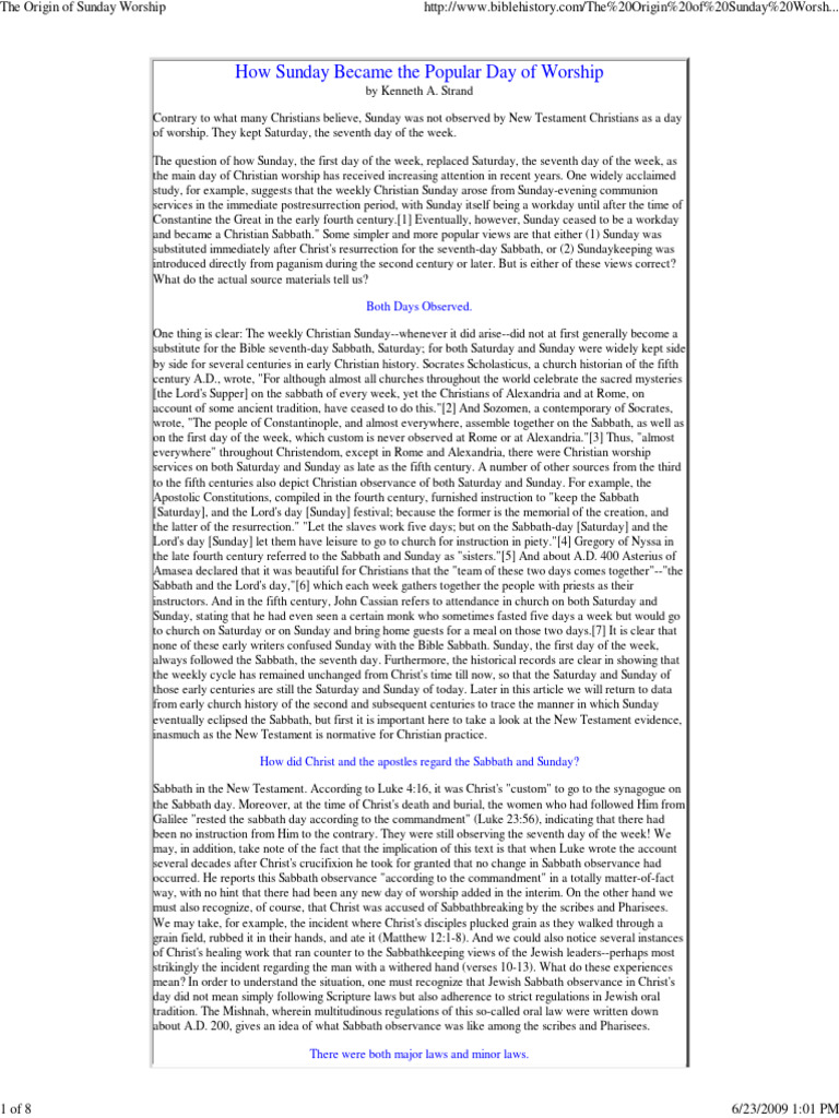 The Origin of Sunday Worship | PDF | Biblical Sabbath | Sabbath In ...