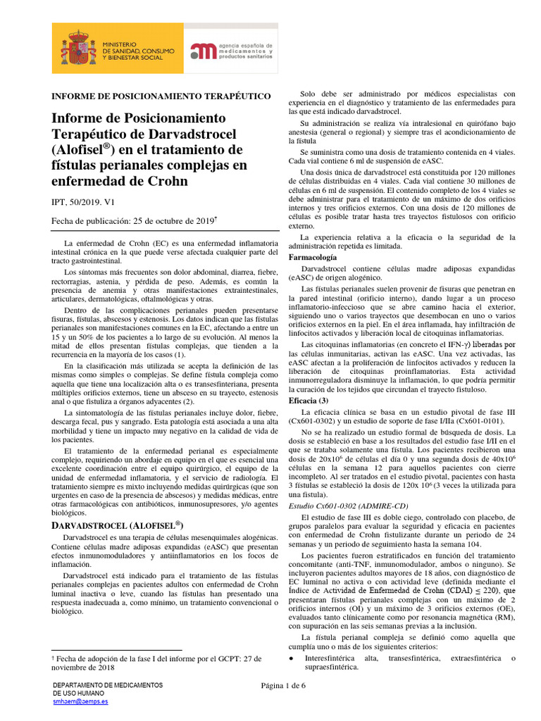 IPT Darvadstrocel Alofisel | PDF | Enfermedad de Crohn | Inflamación