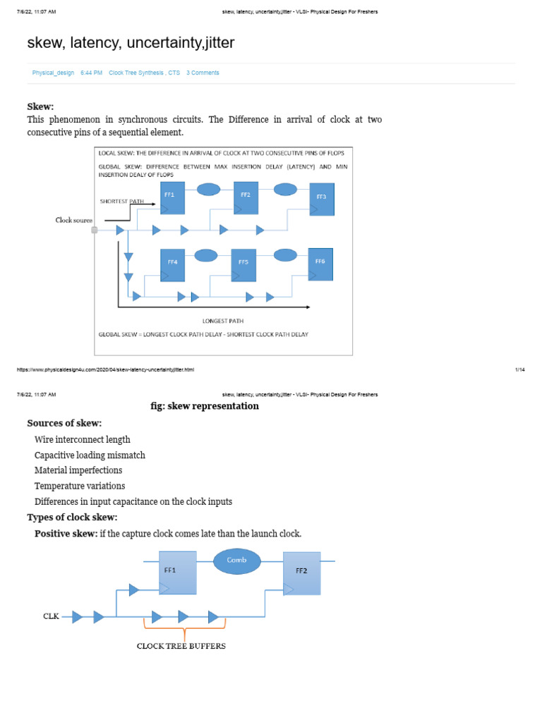 Skew, Latency, Uncertainty, Jitter - VLSI - Physical Design For Freshers | PDF