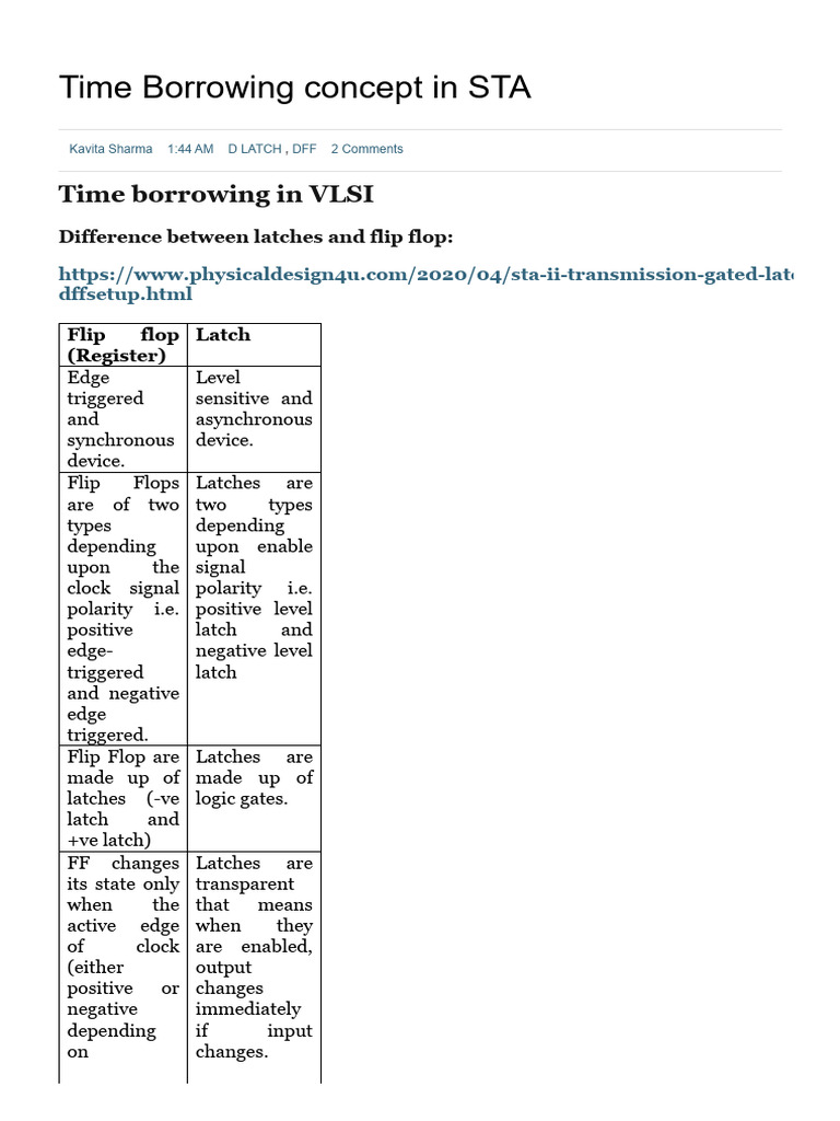 Time Borrowing Concept in STA - VLSI - Physical Design For Freshers | PDF | Electronic ...