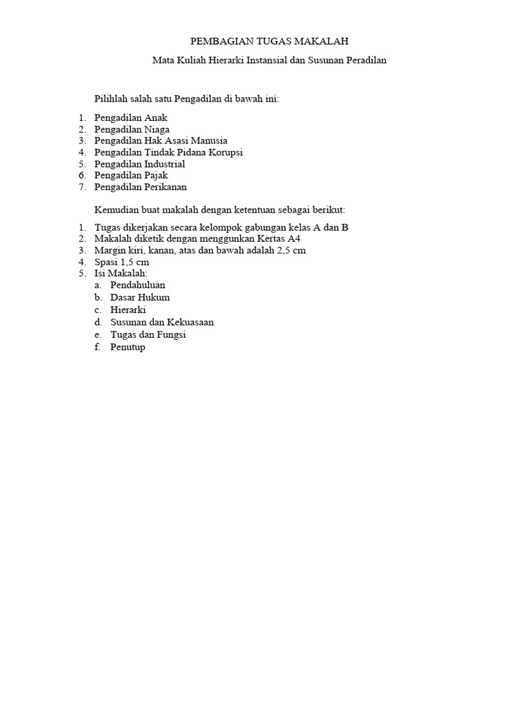 Pembagian Tugas Makalah Hierarki Peradilan | PDF