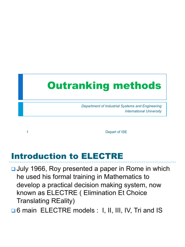 6&7 Chapter 5 - ELECTRE Updated - Student Ver 2022 | PDF | Analysis | Decision Making