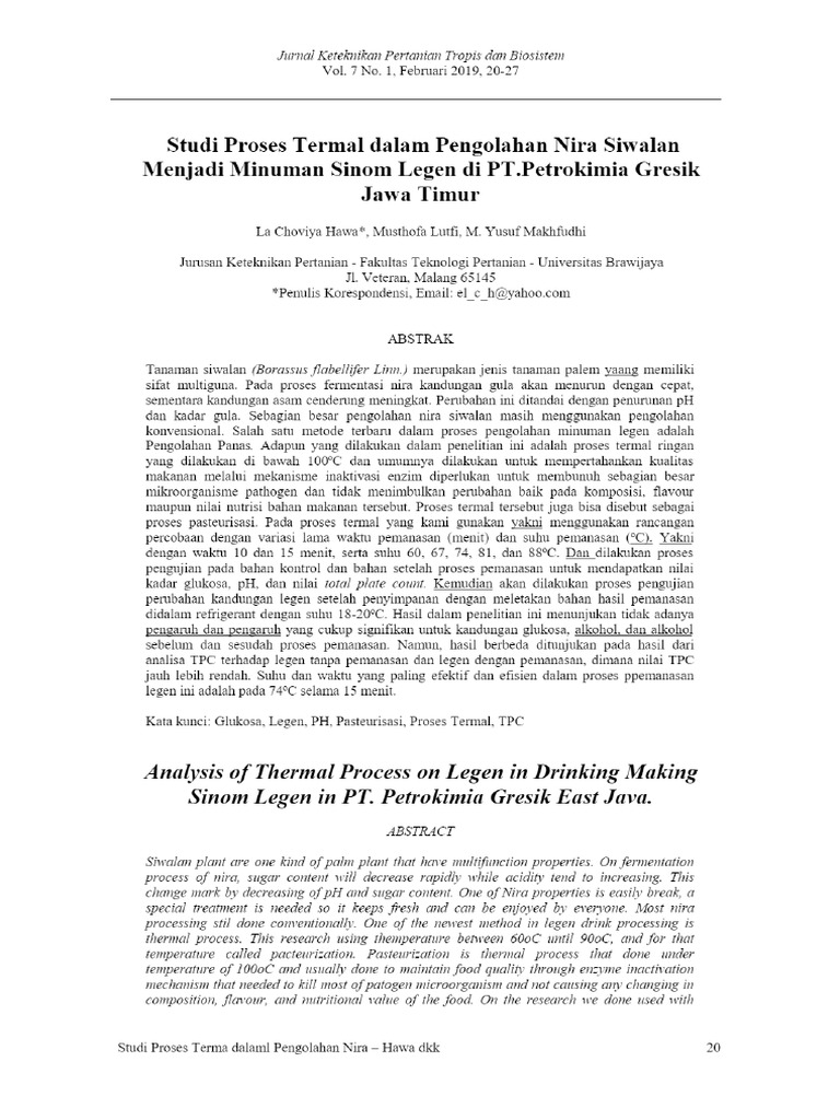View of Studi Proses Termal Dalam Pengolahan Nira Siwalan Menjadi Minuman Sinom Legen Di PT ...