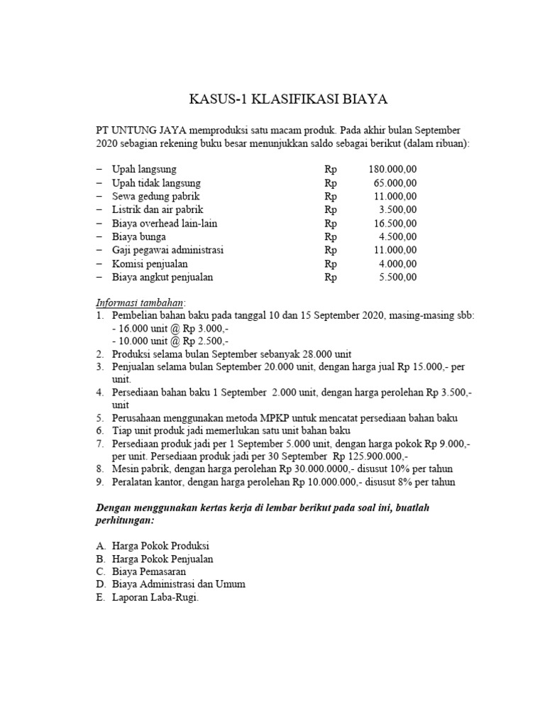 Klasifikasi Biaya dan Laba Rugi PT Untung Jaya | PDF