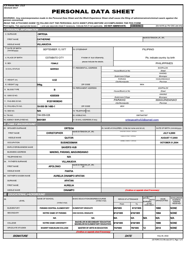 PDS CS Form No 212 Revised2017 | PDF