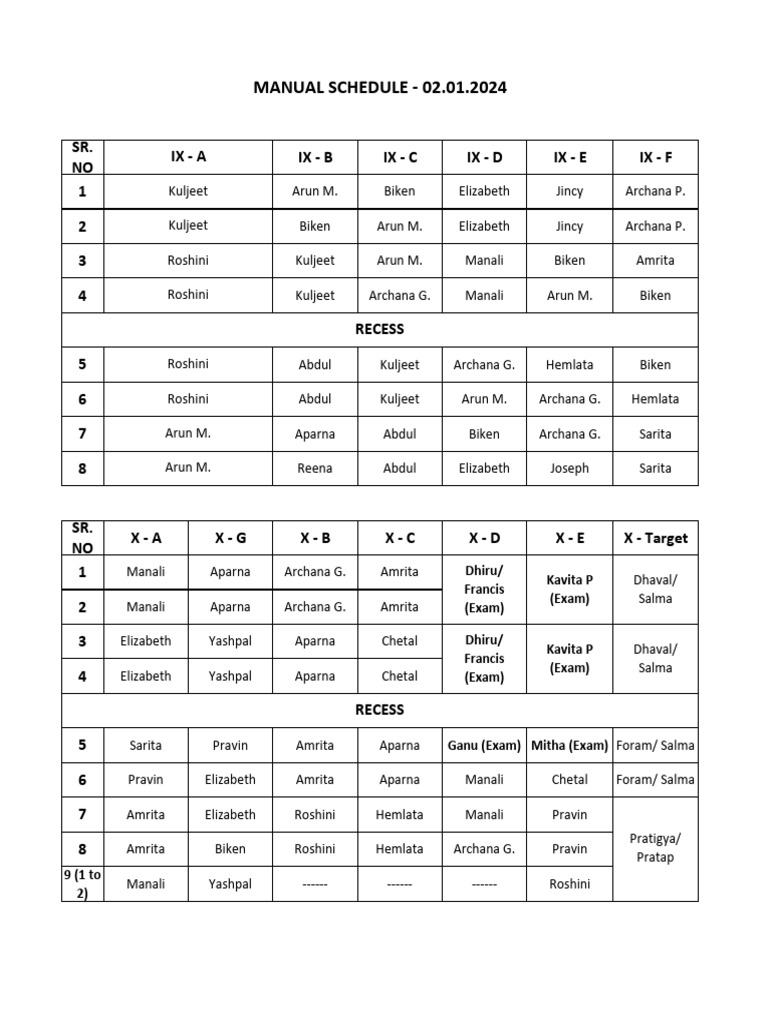 Manual Schedule - 02.01.2024 | PDF