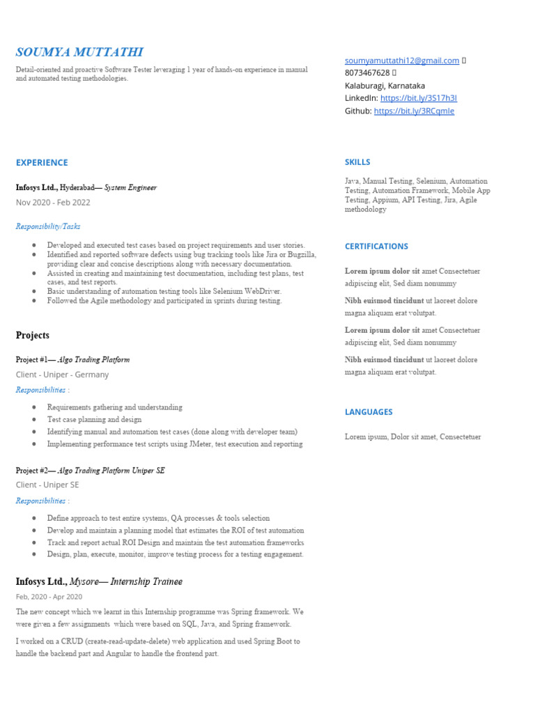 Soumya Muttathi: Experience | Download Free PDF | Selenium (Software) | Information Technology