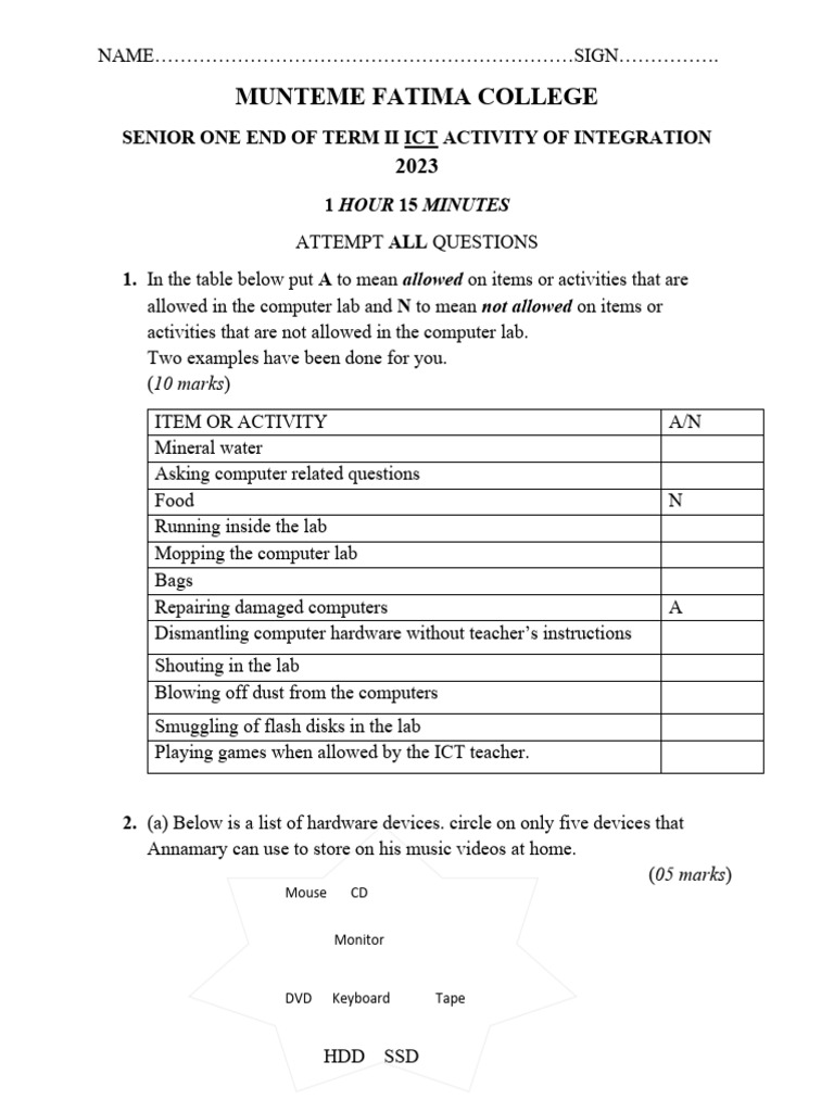 S1-ICT-TEST | PDF | Computer Hardware | Computing