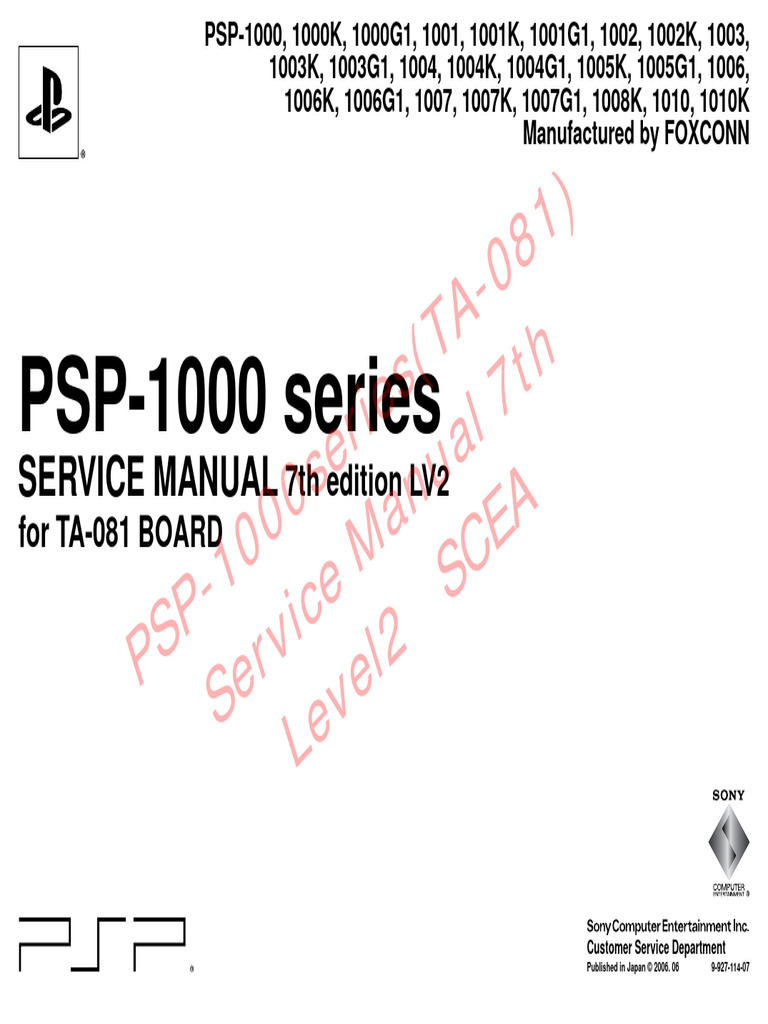 PSP 1000 Ta-081 Service Manual PW Scea | PDF | Electronics | Computer ...