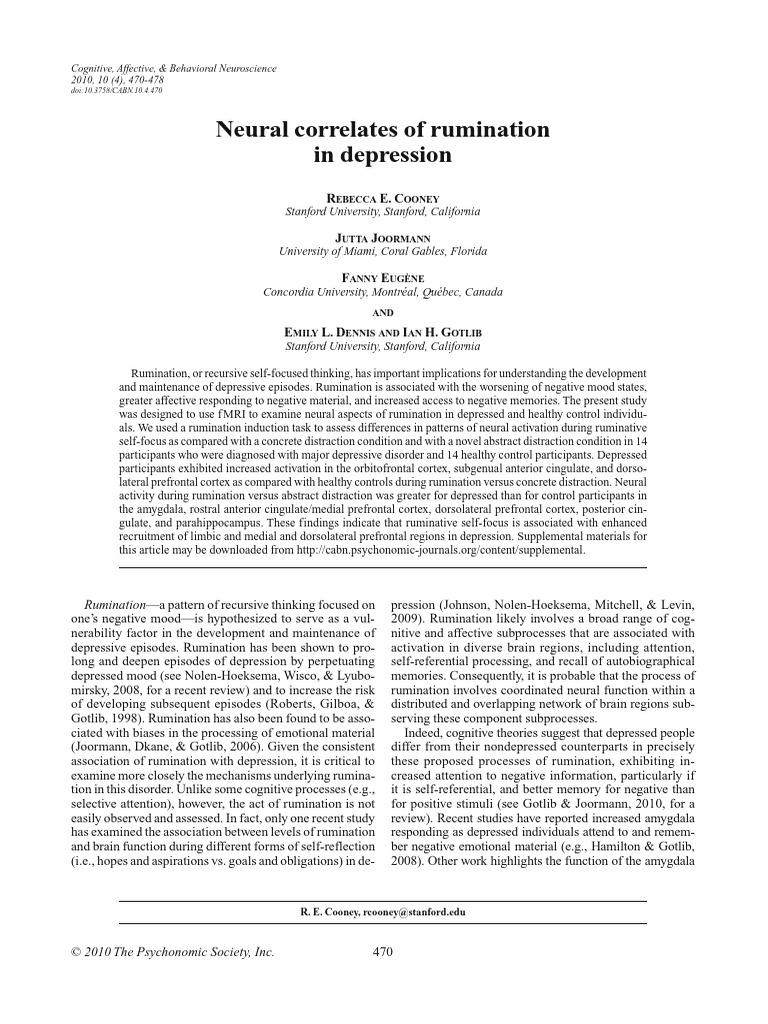 Neural Mechanisms of Rumination in Depression | PDF | Career & Growth ...