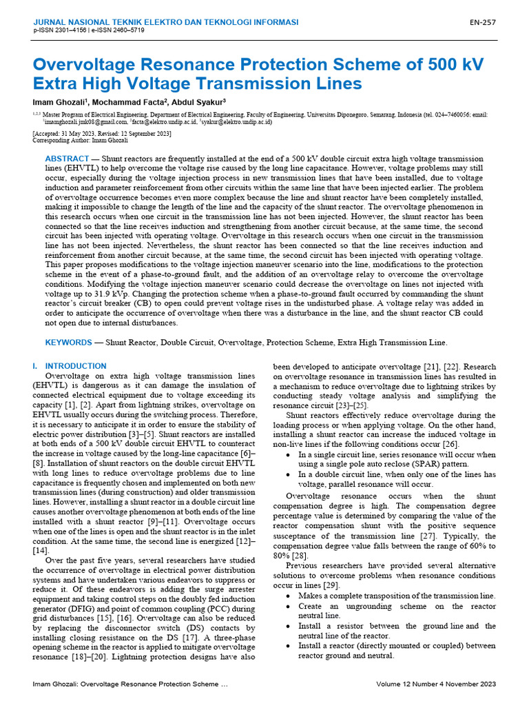 Overvoltage Resonance Protection Scheme of 500 KV Extra High Voltage ...