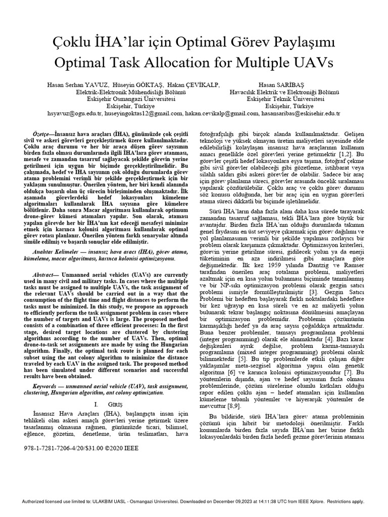 Optimal Task Allocation For Multiple UAVs | PDF