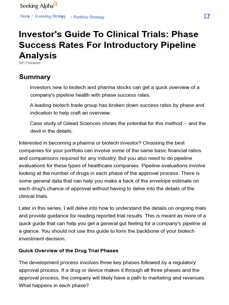 Investor's Guide To Clinical Trials - Phase Success Rates For ...
