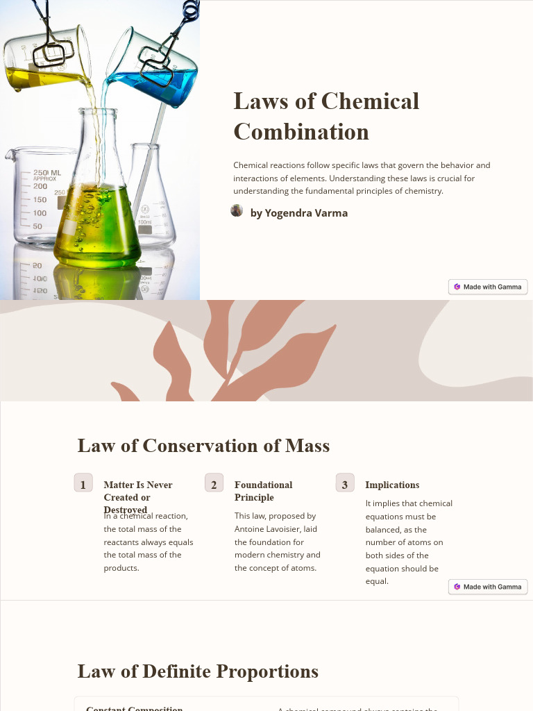 Laws of Chemical Combination Explained | PDF | Chemistry | Stoichiometry