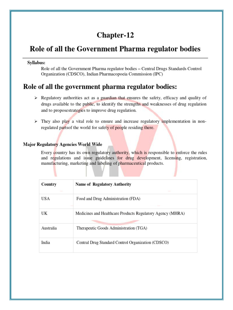 Chapter-12 Government Pharma Regulator Bodies | PDF