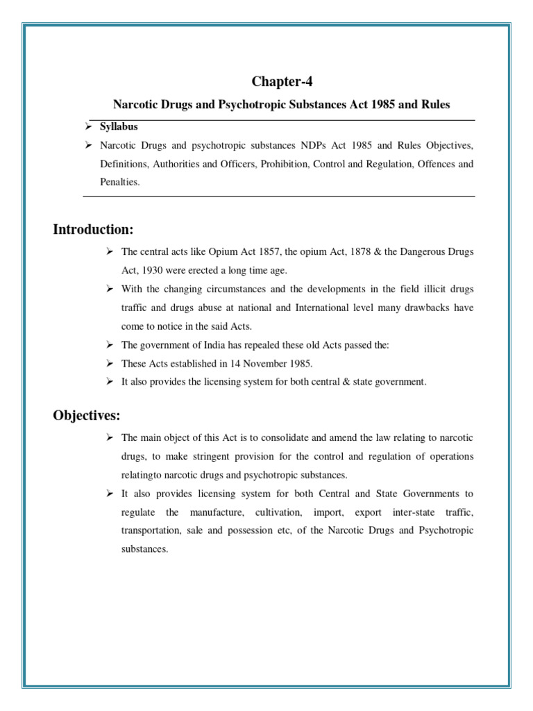 Chapter Narcotic Drugs and Psychotropic Substances Act 1985 and | PDF | Prohibition Of Drugs | Drugs