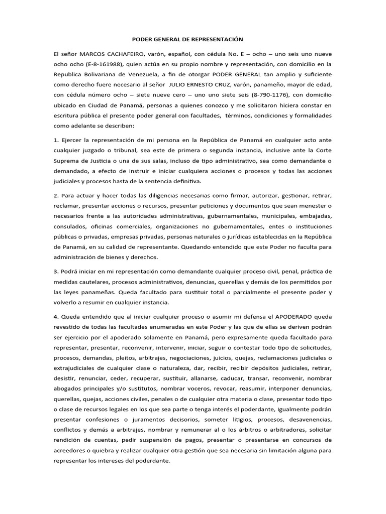 Poder General de Representación - Marcos Cachafeiro | PDF