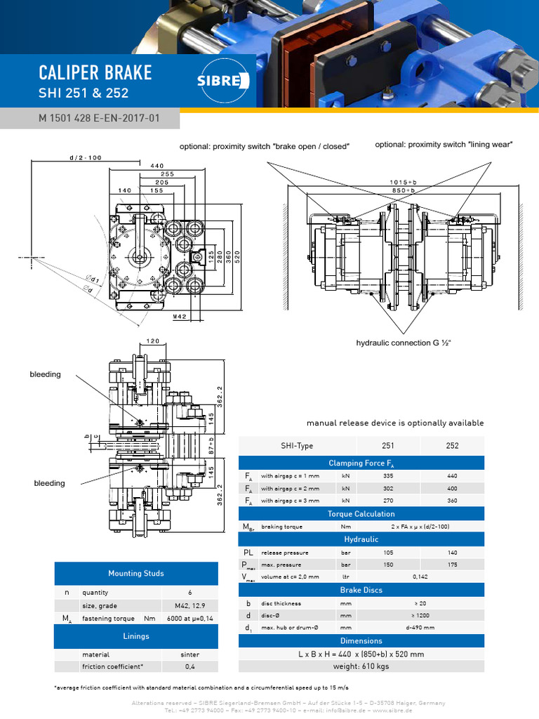 SHI 251 & 252 Caliper Brake Specs | PDF