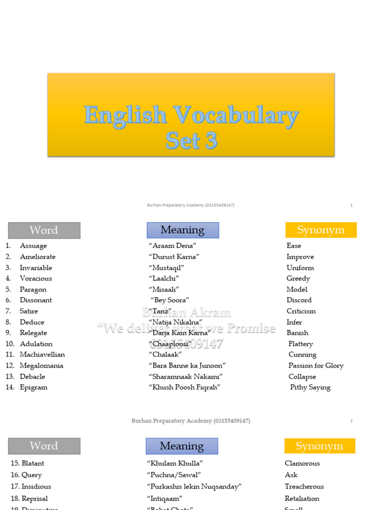 8 English Vocabulary Set 3 | PDF