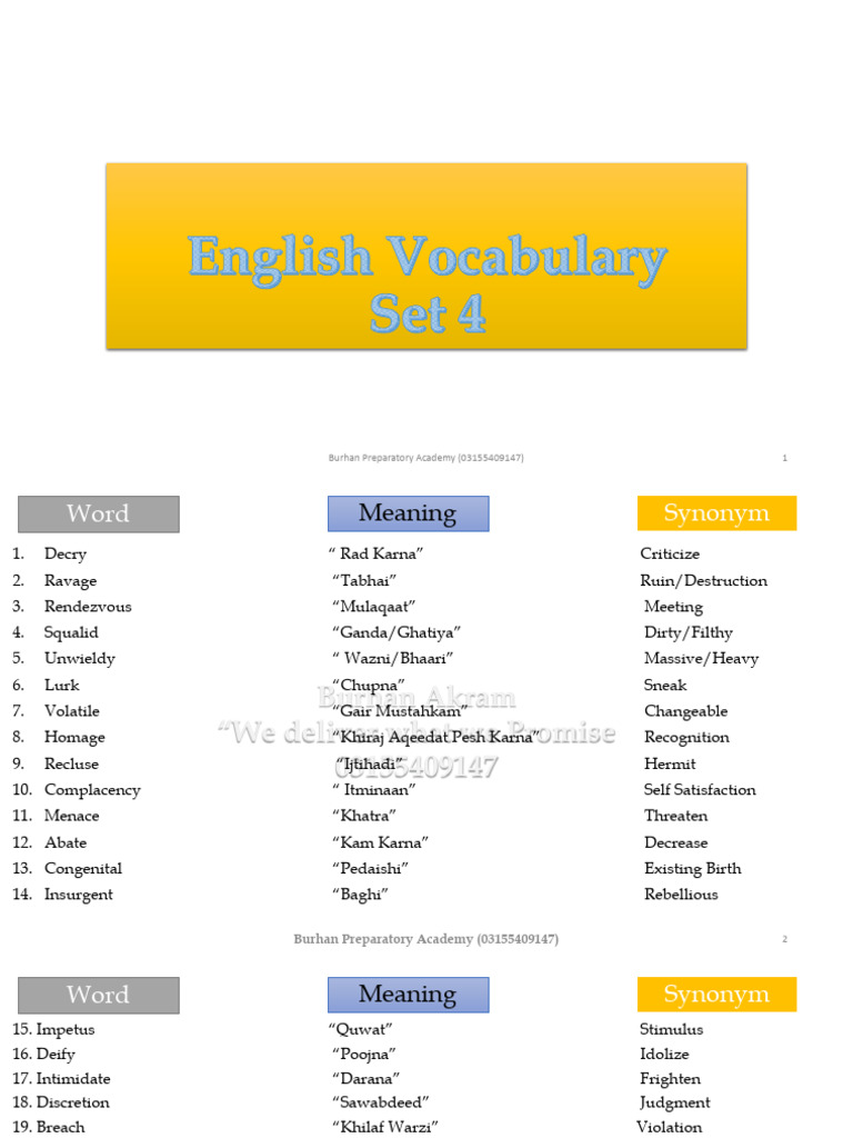 9 English Vocabulary set 4 | PDF