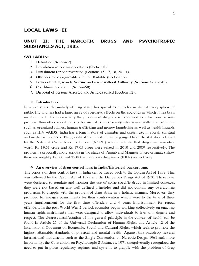 Note The Narcotic Drugs and Psychotropic Substances Act PDF | PDF