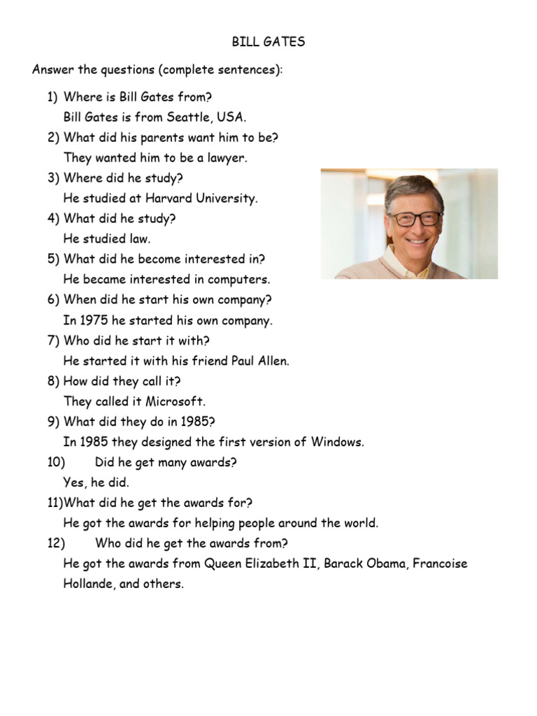 BILL GATES Questions and Answers | PDF | Social Science