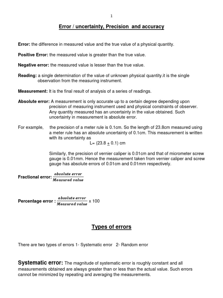1.3 - Errors, Precision & Accuracy | PDF | Observational Error | Accuracy And Precision