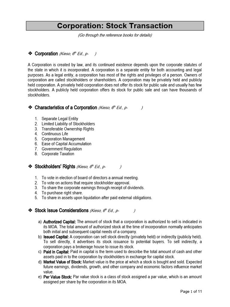 Stock Transaction | PDF | Stocks | Treasury Stock