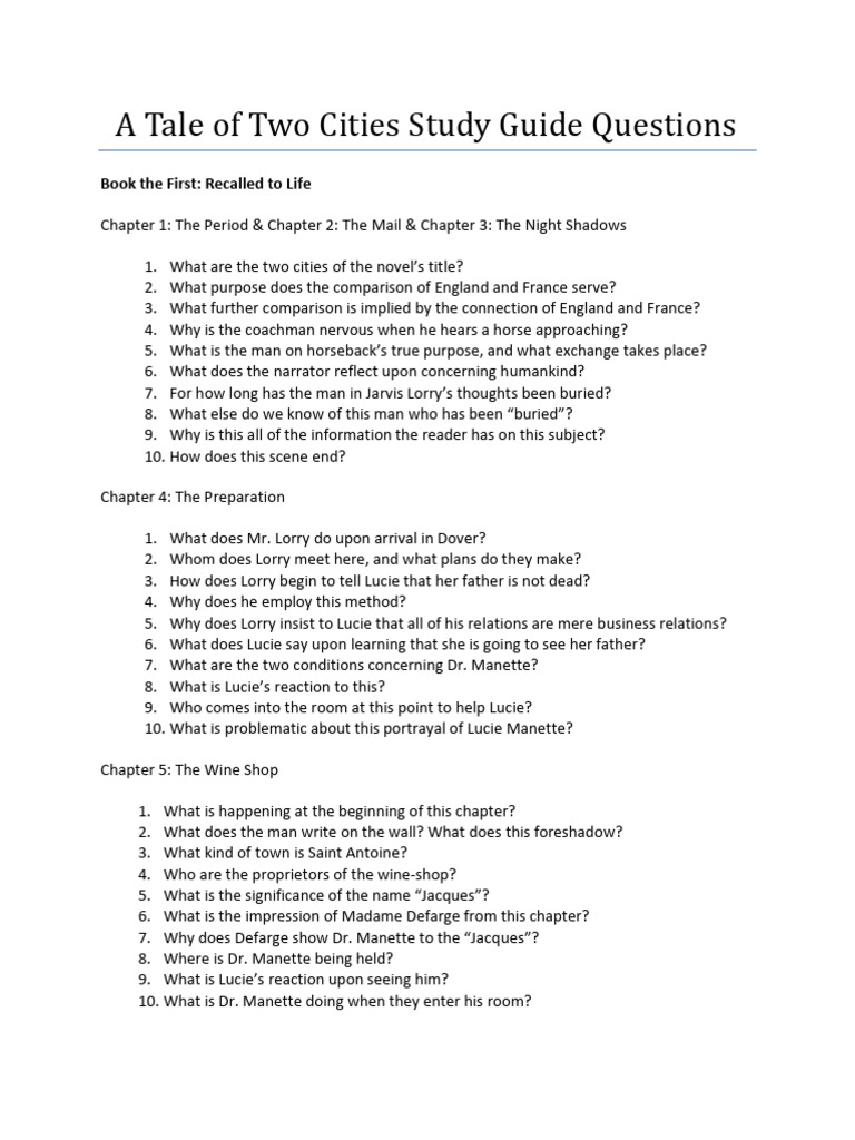 A Tale of Two Cities Study Guide | PDF
