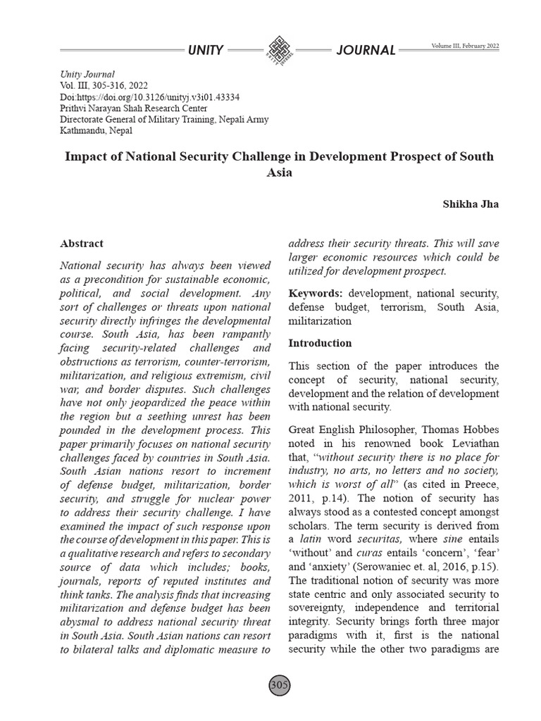 Impact of National Security Challenge in Development Prospect of South | PDF