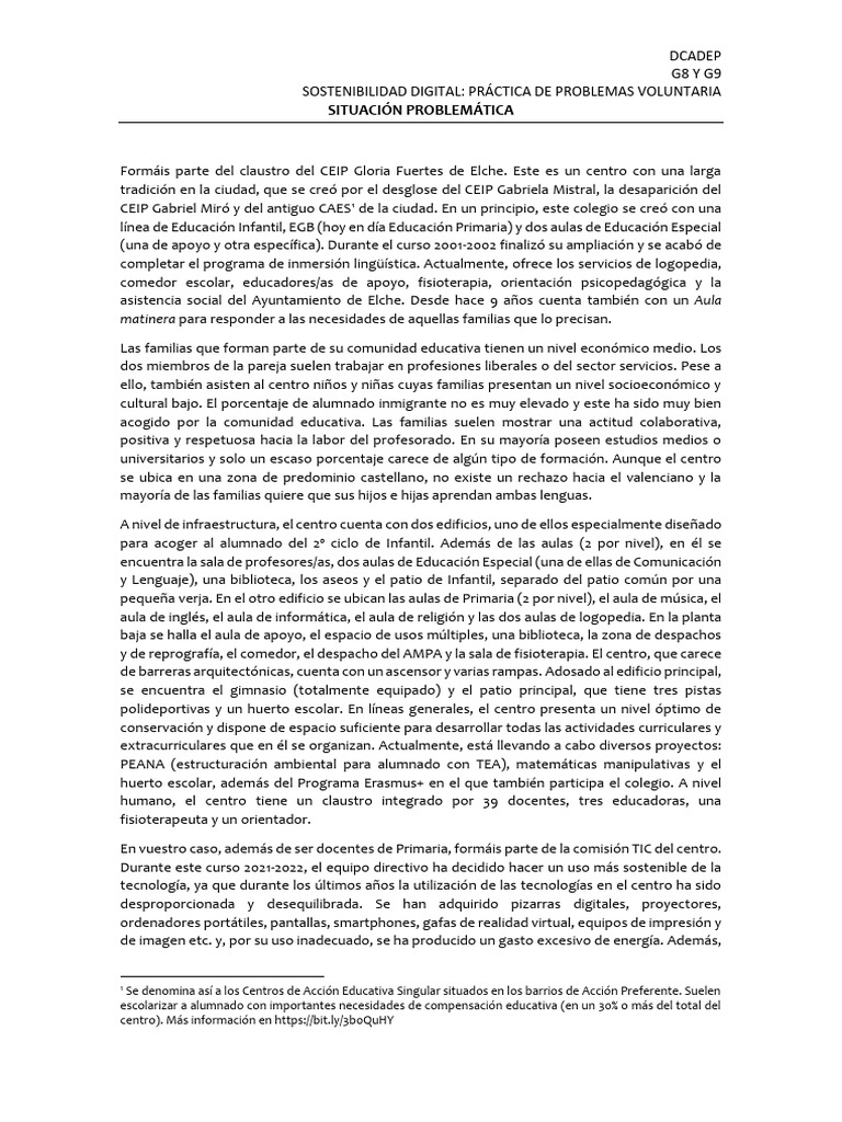PR Ctica de Problemas Voluntaria Sostenibilidad Digital Situaci N Problem Tica | PDF | Educación ...