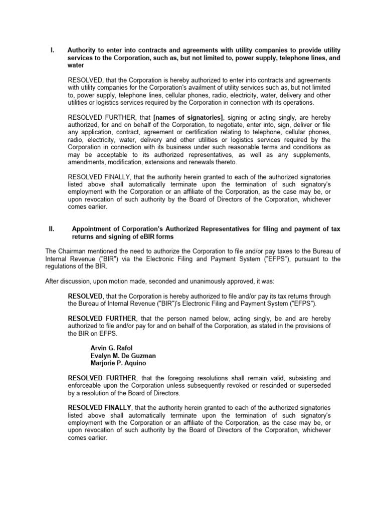 BOD Resolutions-Signatories and Representatives (2023) | PDF