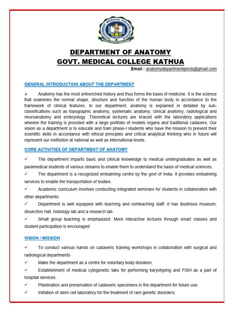Anatomy Department Overview and Activities | PDF | Anatomy