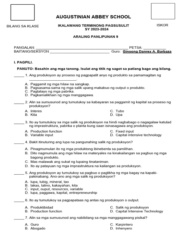 2nd-Trime-Exam-A.p 9-2023-2024 | PDF
