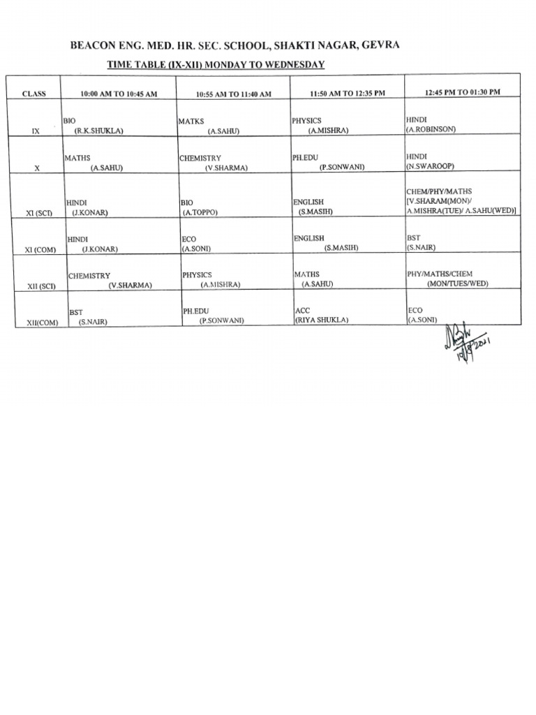 Time Tabel For 11th Science | PDF