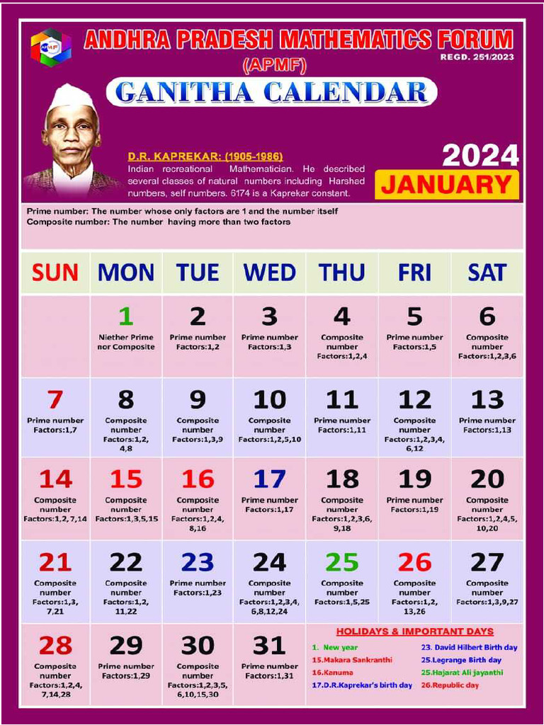 Mathematics Calendar 2024 | PDF
