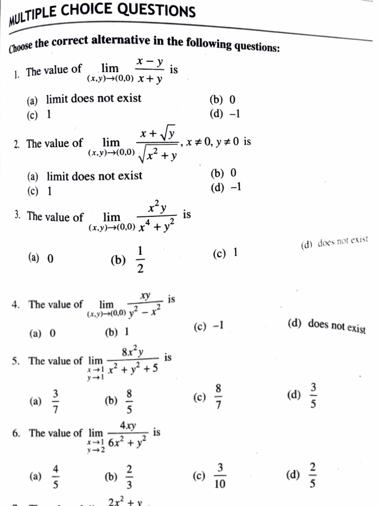 Partial derivatives-MCQ | PDF