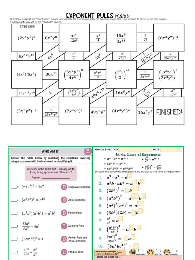 Law of Exponents Worksheet | PDF